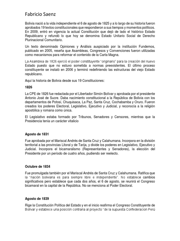 Constituciones de Bolivia | PDF | Bolivia | Constitución