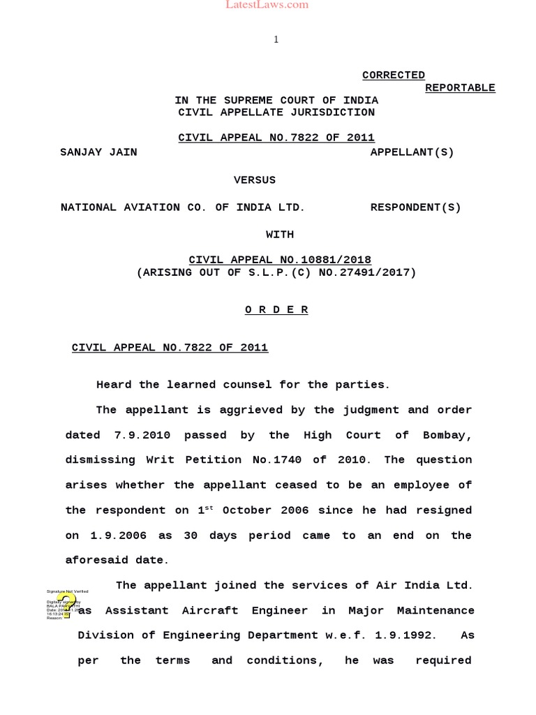 Supreme Court Order On Right To Resign of An Employee | PDF ...