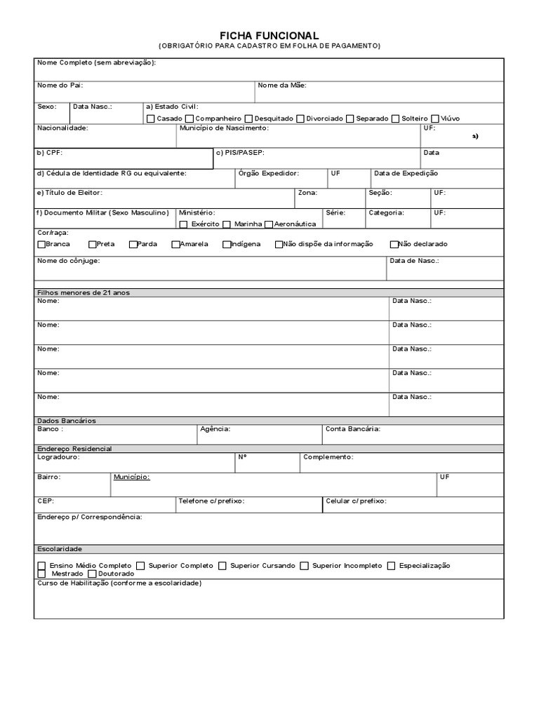 Modelo de Formulário de Cadastro Funcional | Bem-estar | Avaliação ...