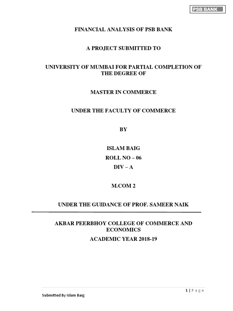 Punjab and Sind Bank Project M | PDF | Transaction Account | Banks