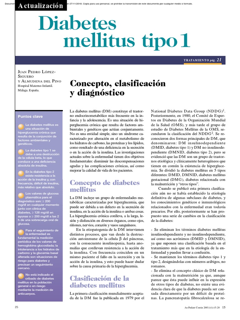 Diabetes Mellitus Tipo1: Concepto, Clasificación y Diagnóstico | PDF ...