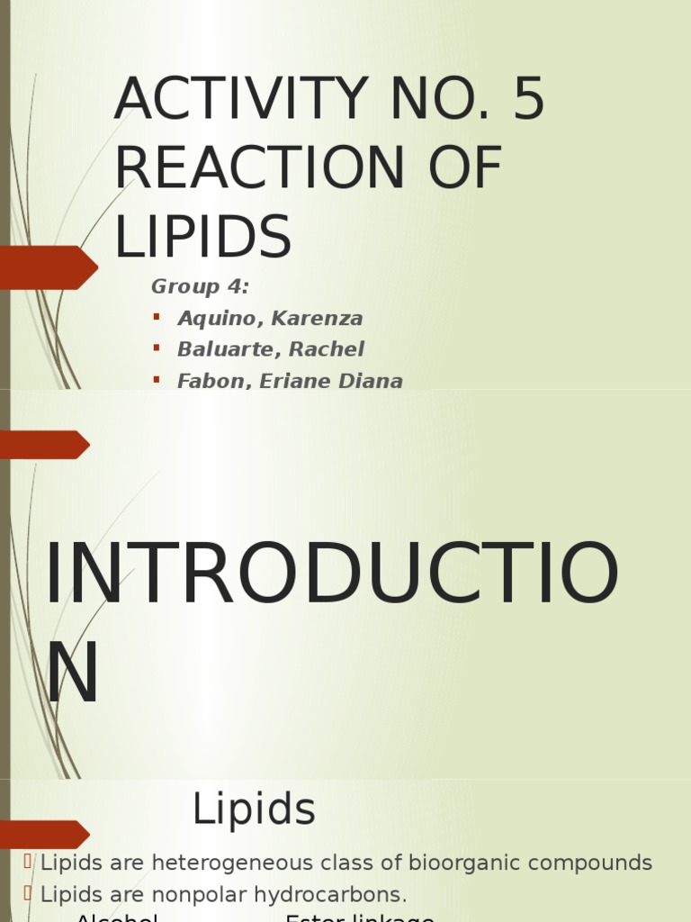 Biochem Lab Activity 5 | PDF | Lipid | Fat