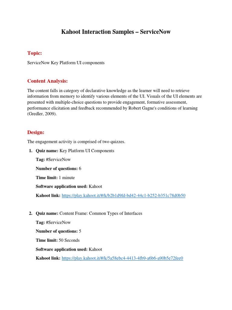 Kahoot Interaction Samples | PDF