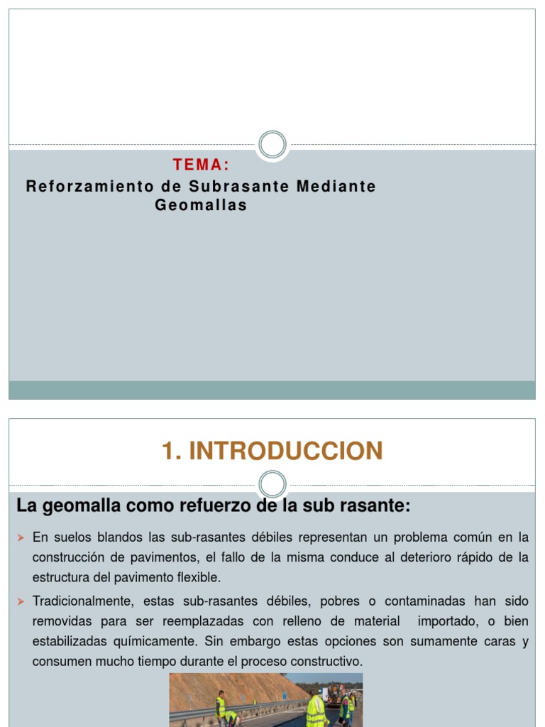 Reforzamiento de La Sub Rasante Mediante Geomallas Grupo 4 | PDF ...