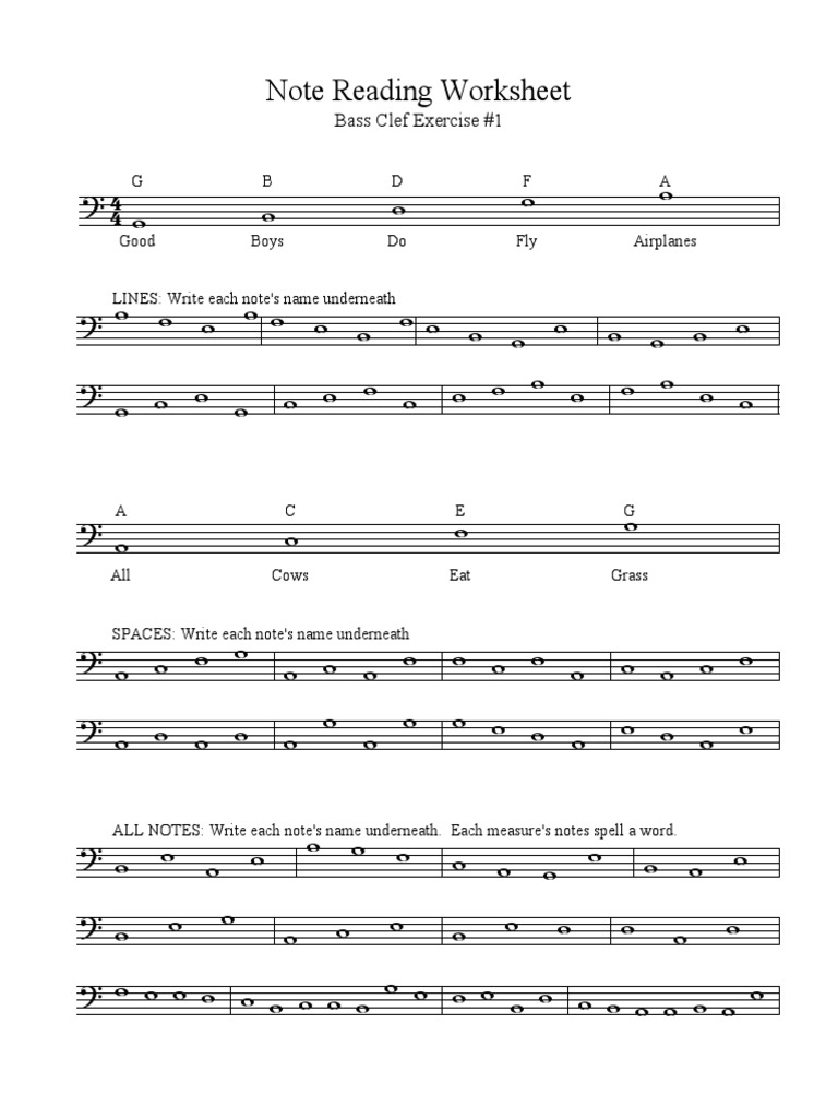 Bass Clef Note Reading Packet.pdf | Copyright | Clef
