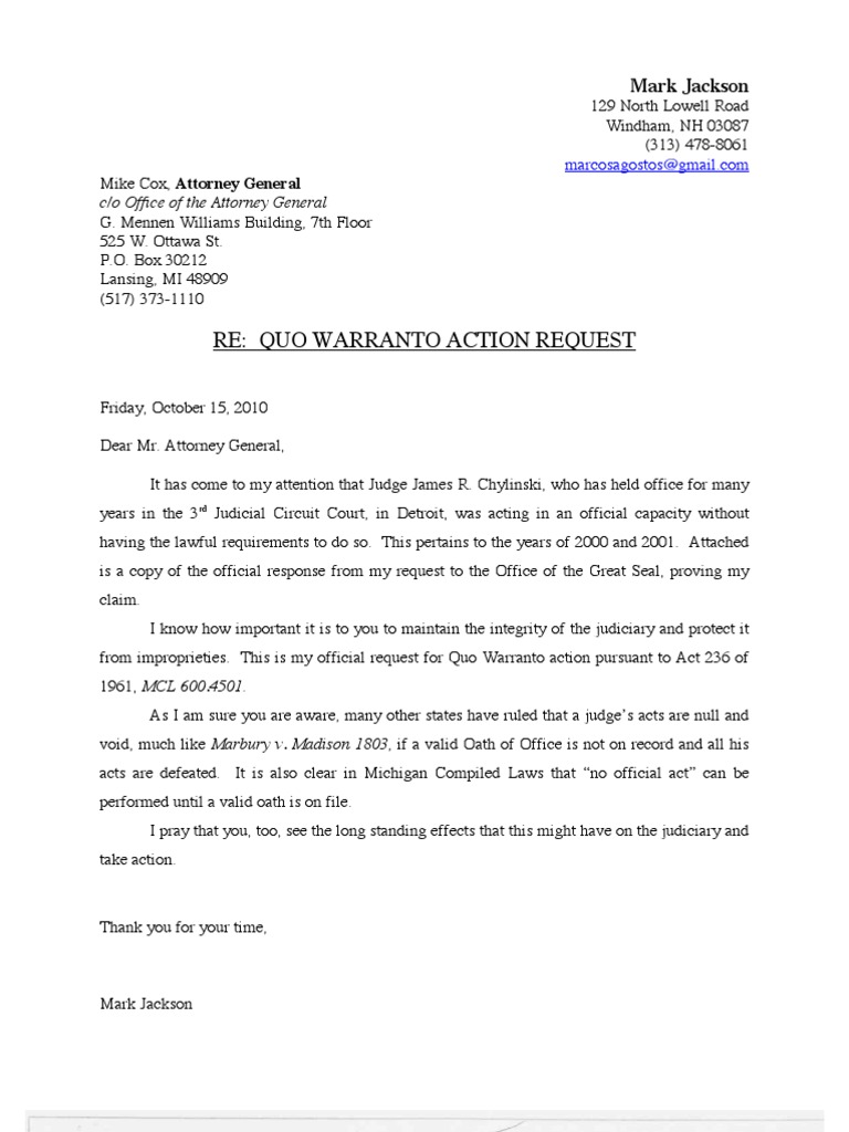 Request to Remove Judge's Warrant | PDF