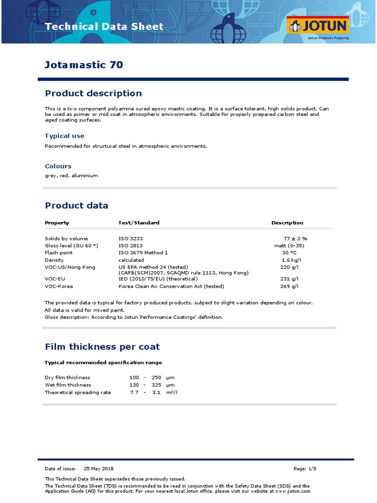 Jotamastic 70 Technical Data Sheet | PDF | Epoxy | Paint