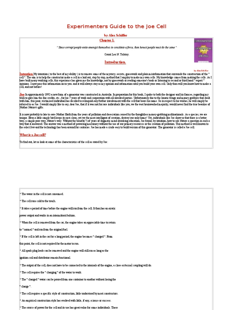 Experimenters Guide To The Joe Cell | PDF | Screw | Optics