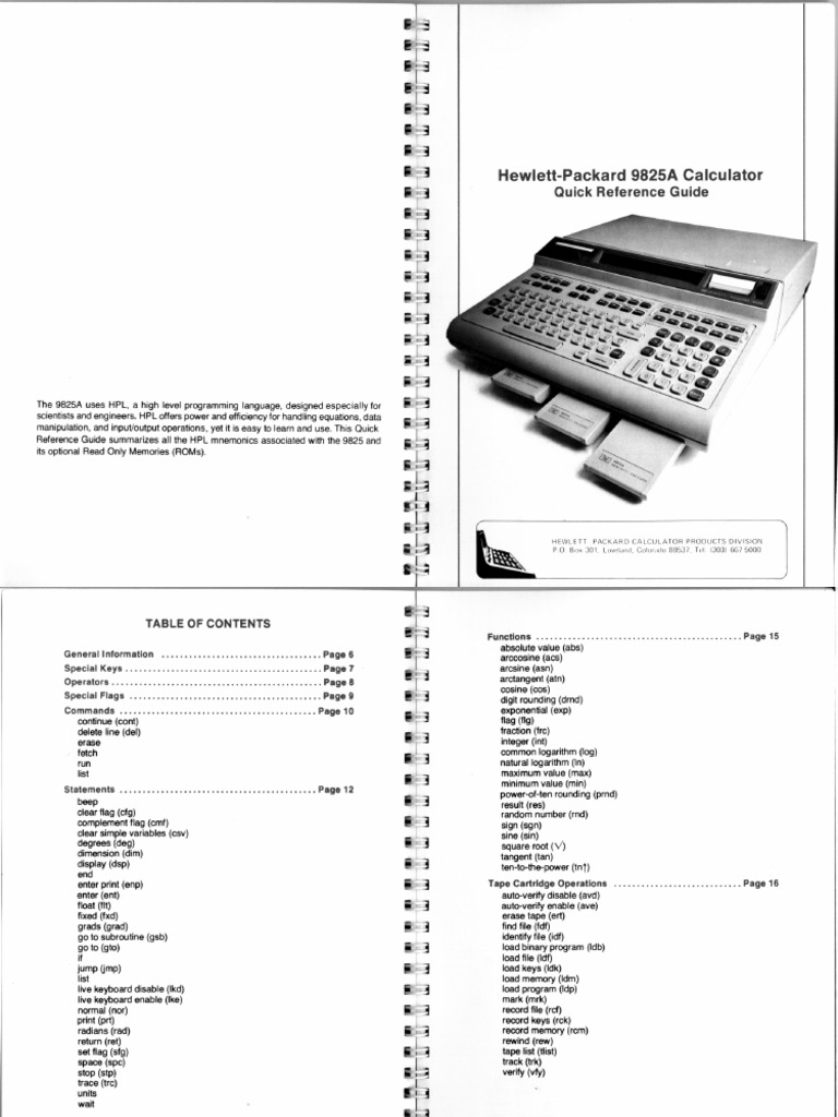 9825A Quick Reference Guide | PDF | Trigonometric Functions | Subroutine