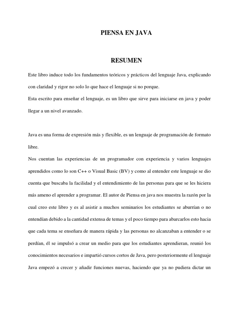 Piensa en Java Resumen | PDF | Objeto (informática) | Programación ...