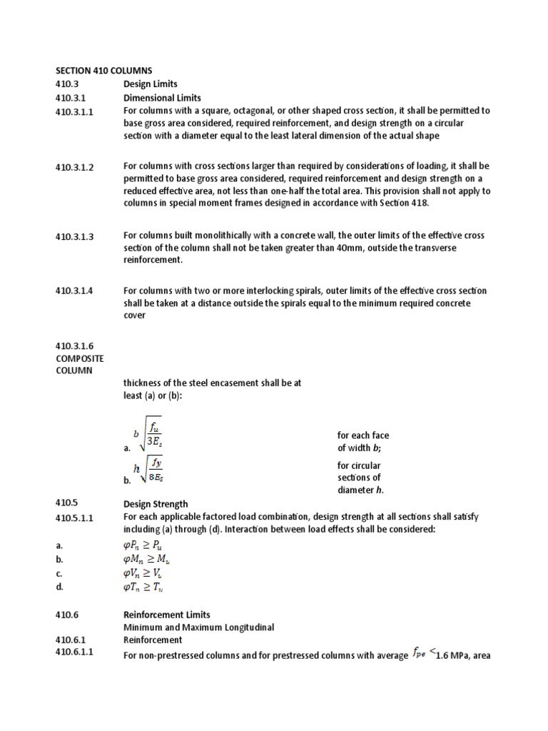 Section 410 Columns Design Limits Dimensional Limits | PDF | Column | Stress (Mechanics)