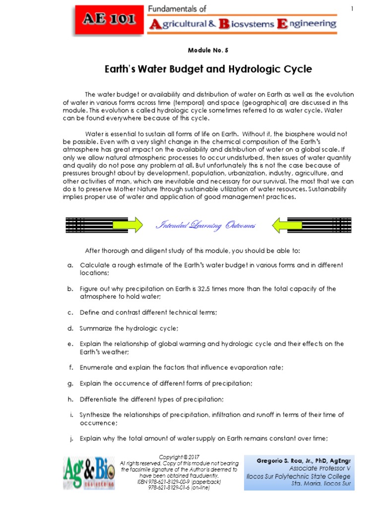 AE 101 M5 - Earth's Water Budget and Hydrologic Cycle | PDF ...