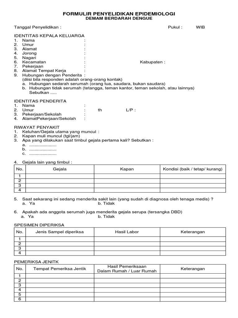 Epidemiological Investigation Form for Dengue Hemorrhagic Fever | PDF