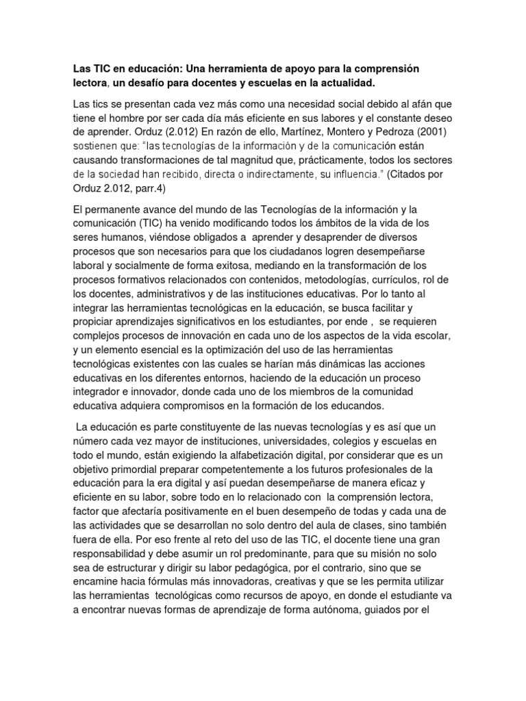 Las Tic En La Educación Pdf Tecnología De Información Y