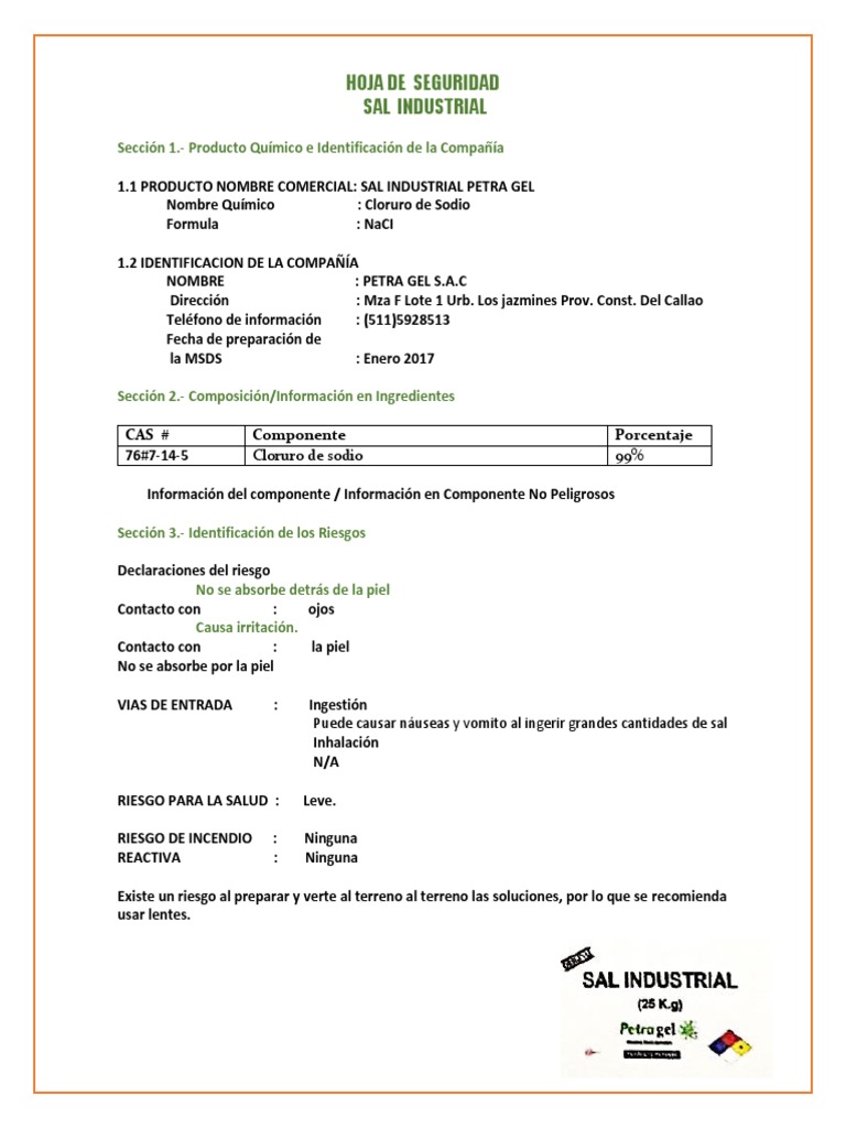 Seguridad Sal Industrial | PDF | sal | Agua