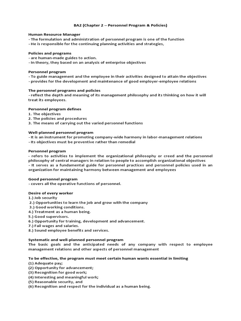 BA 2 (Chapter 2 Personnel Program & Policies) | PDF | Employment ...