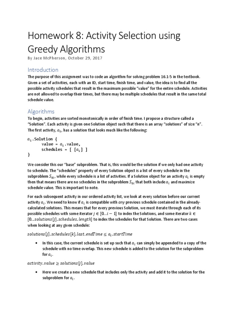 Greedy Algorithm for Activity Scheduling | PDF | Mathematical Concepts | Algorithms