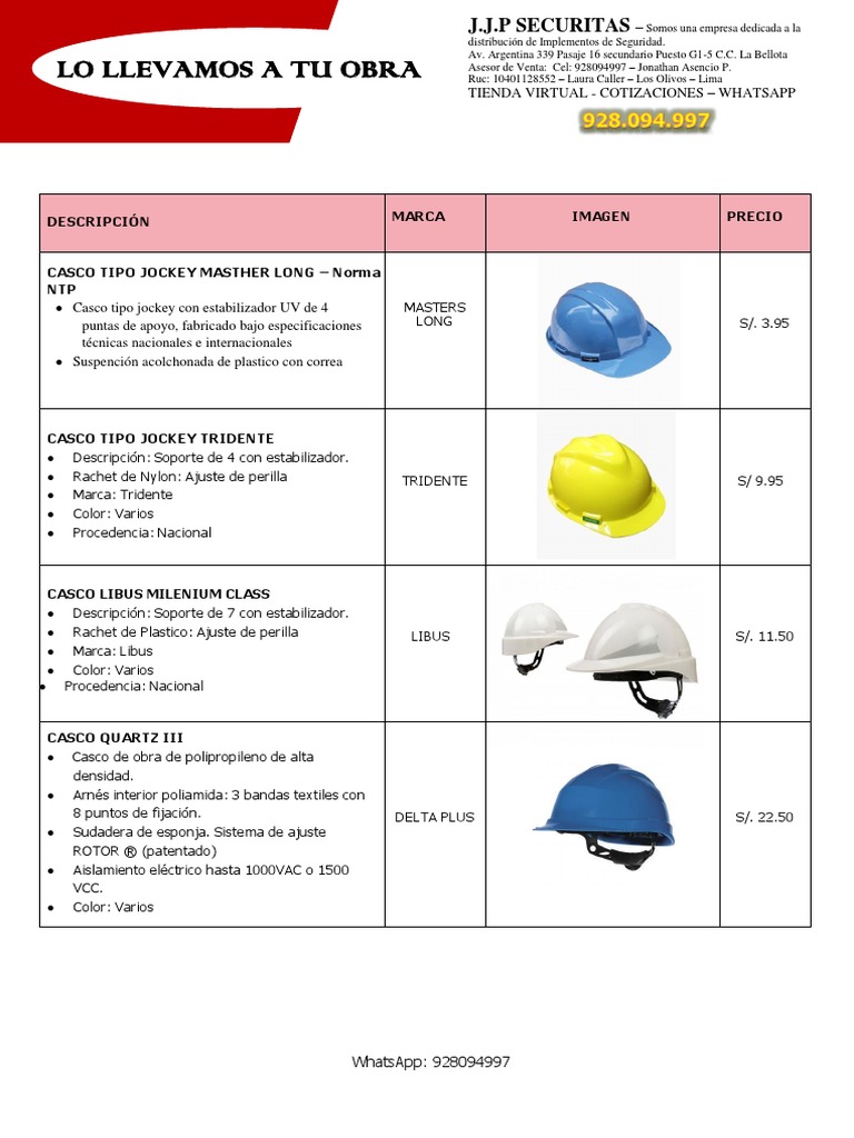 Lista de Precios Epp J.J.P Securitas 2018 | PDF | Guante | Hidrógeno