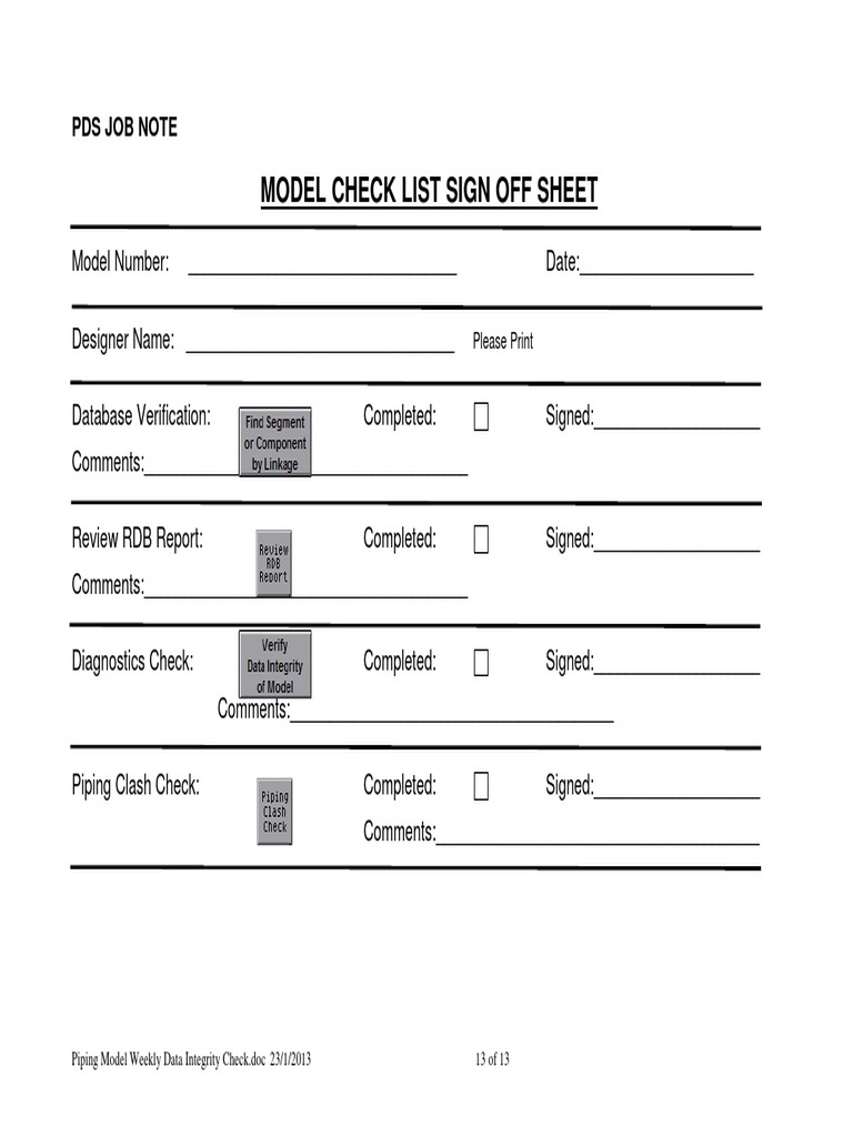 Model Check List Sign Off Sheet: Pds Job Note | PDF