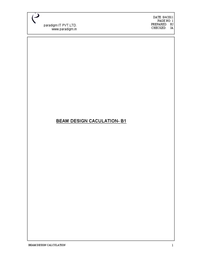 Beam Design Caculation B1 Paradigm It Pvt Ltd Www Paradigm In Pdf