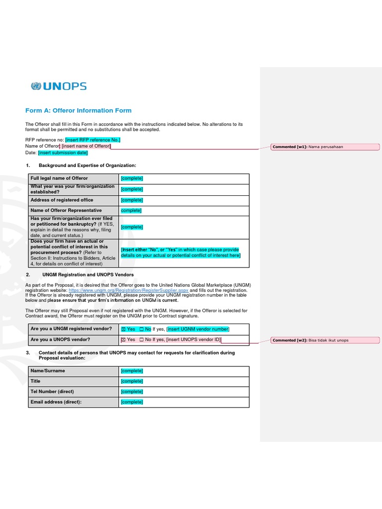 Form A - Offeror Information Form | PDF | Request For Proposal | Offer ...