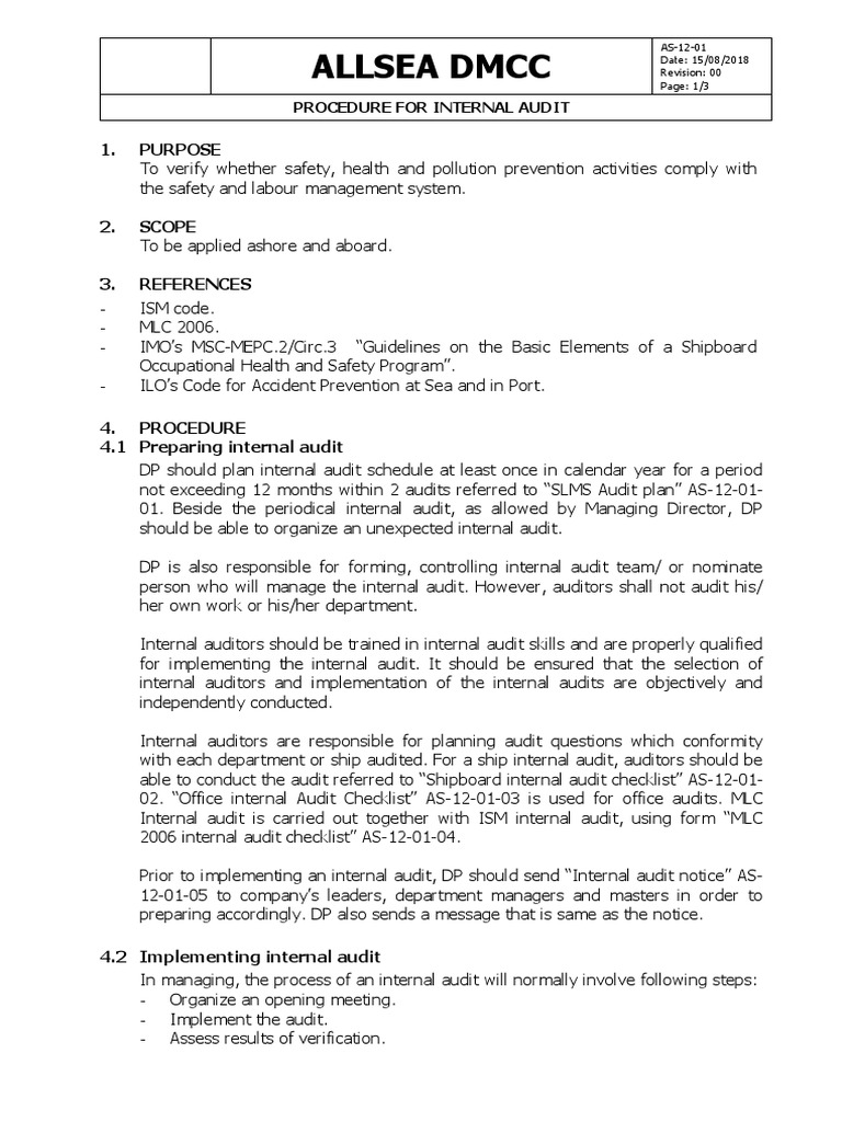 Procedure For Internal Audit | PDF | Internal Audit | Audit