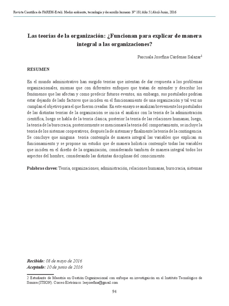Cárdenes S Pj 2016 Las Teorías De La Organización ¿funcionan