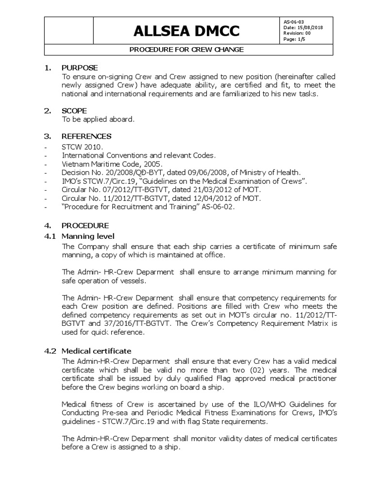 Procedure for Crew Change | Business