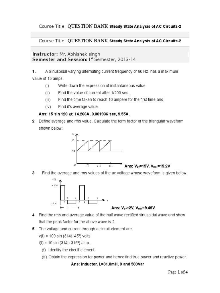 AC Circuit Analysis Questions and Answers | PDF | Series And Parallel ...