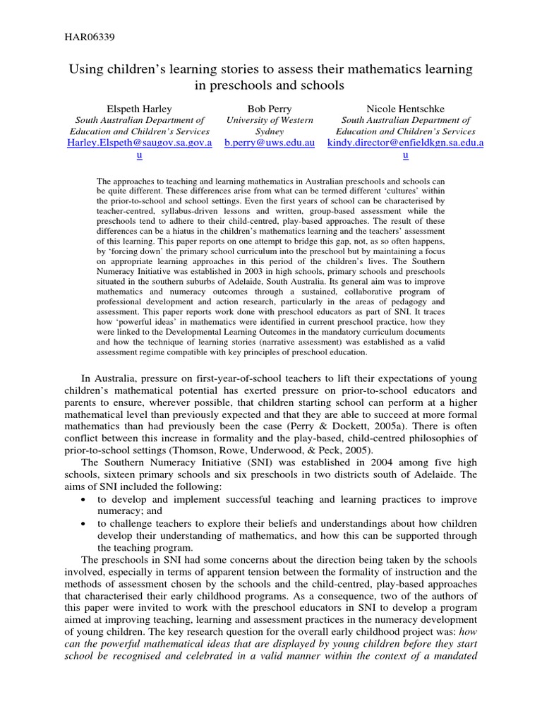 Using Children's Learning Stories To Assess Their Mathematics Learning ...