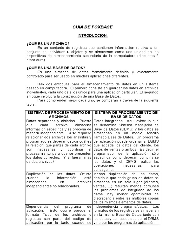 Guía Completa de Foxbase y Bases de Datos | PDF | Bases de datos | Base ...