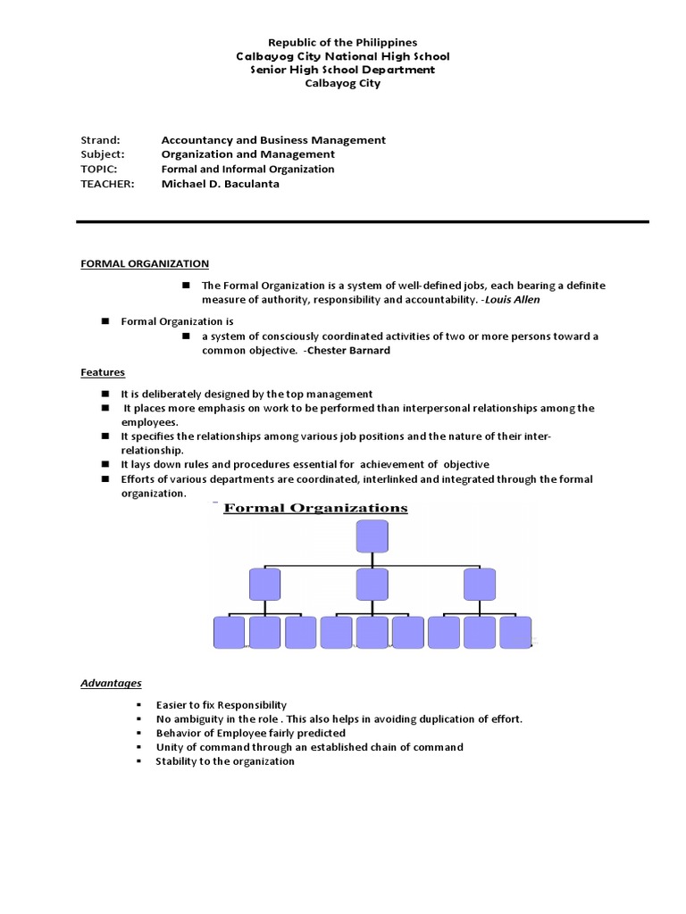 Formal and Informal Organization | PDF | Leadership | Social Psychology