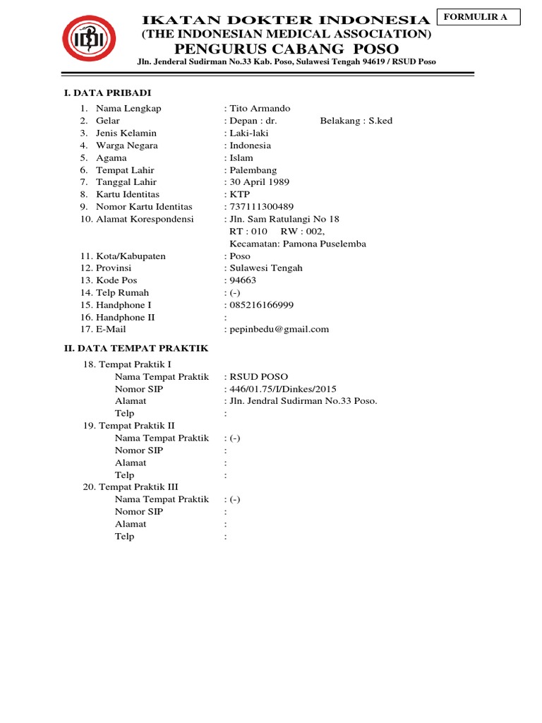 Formulir A SIP IDI | PDF