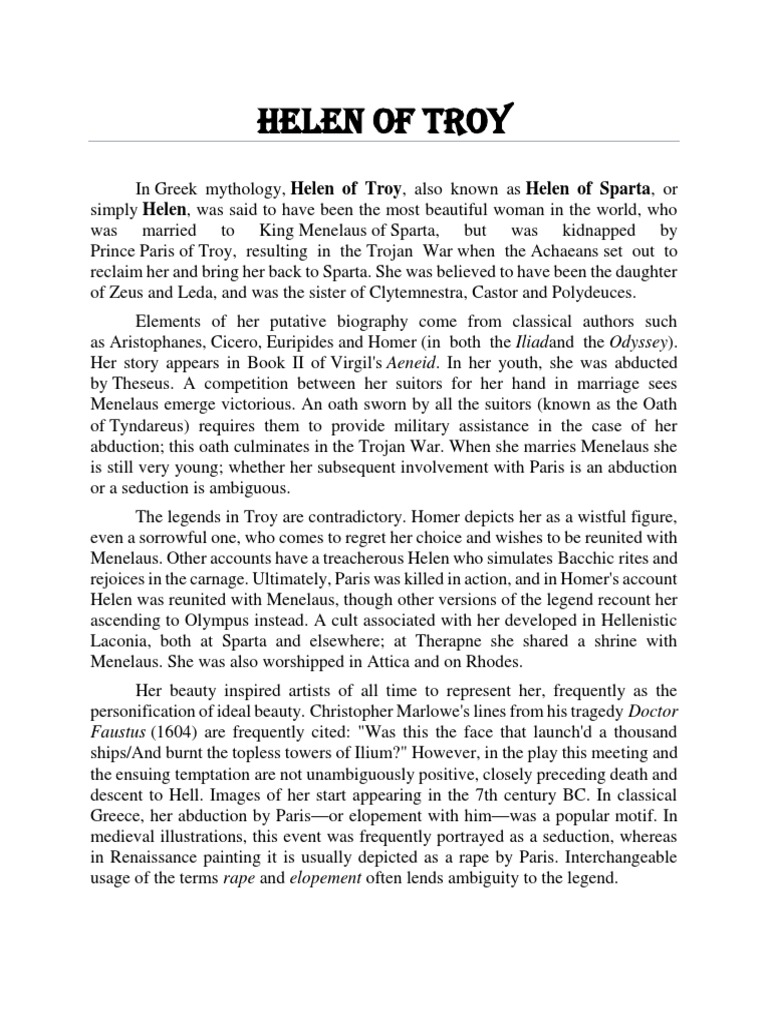 Helen of Troy | PDF | Helen Of Troy | Greek Mythology