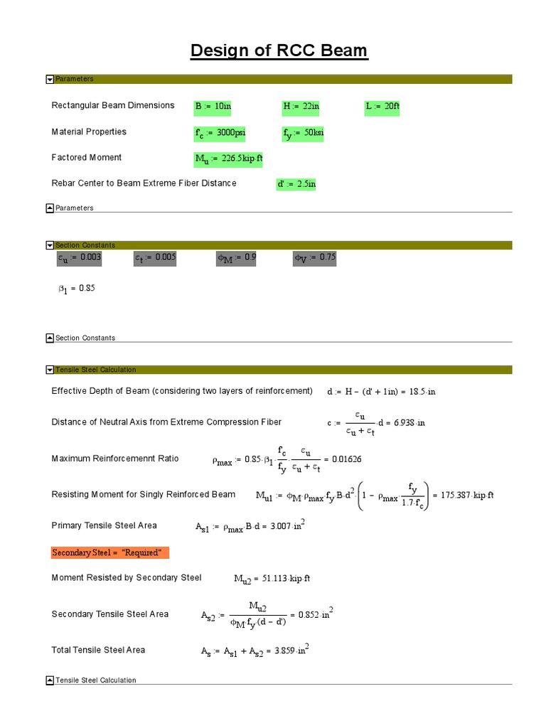 RCC Beam Design Parameters and Calculations | PDF | Beam (Structure ...