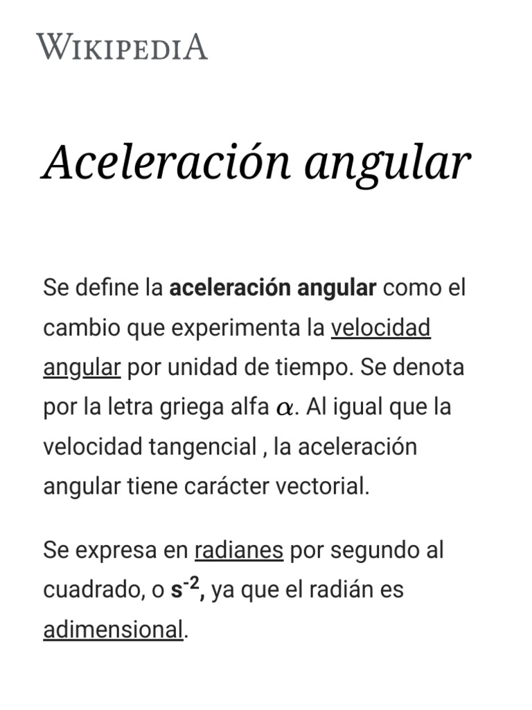 Aceleración Angular - Wikipedia, La Enciclopedia Libre PDF | PDF | Vector Euclidiano | Aceleración