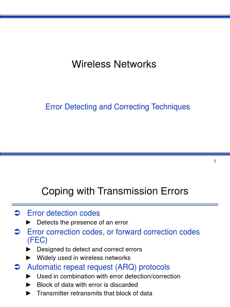 Wireless Networks: Error Detecting and Correcting Techniques | PDF | Error Detection And ...