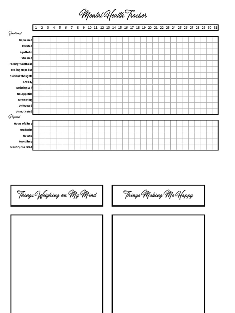 Mental Health Tracker Worksheet | PDF