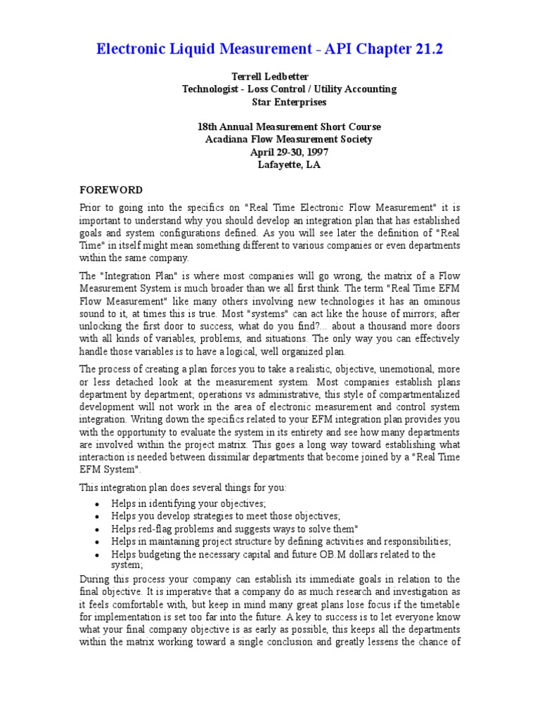 Electronic Liquid Measurement - API Chapter 21.2 | PDF | Real Time ...