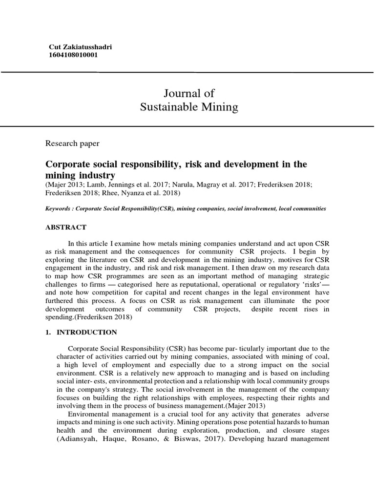 Journal of Sustainable Mining | PDF | Corporate Social Responsibility ...
