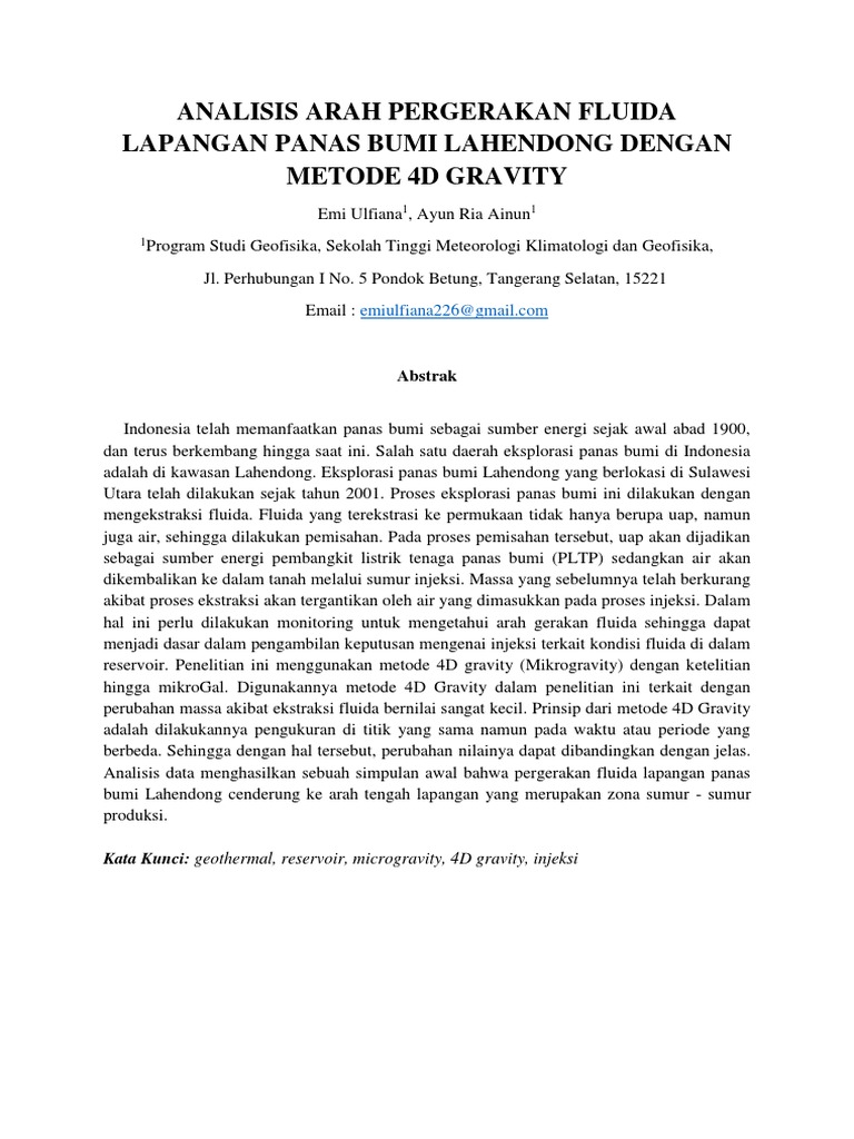 MONITORING ARAH PERGERAKAN FLUIDA PANAS BUMI LAHANDONG DENGAN METODE 4D ...