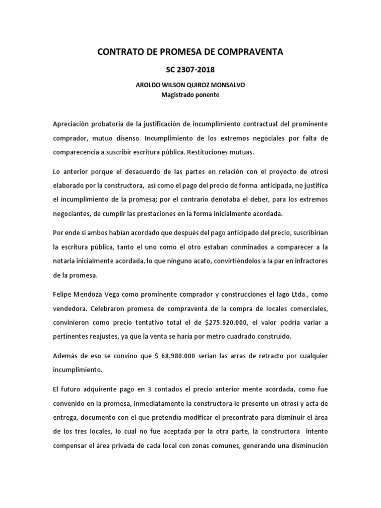 Contrato de Promesa de Compraventa | PDF | Conceptos legales | Justicia