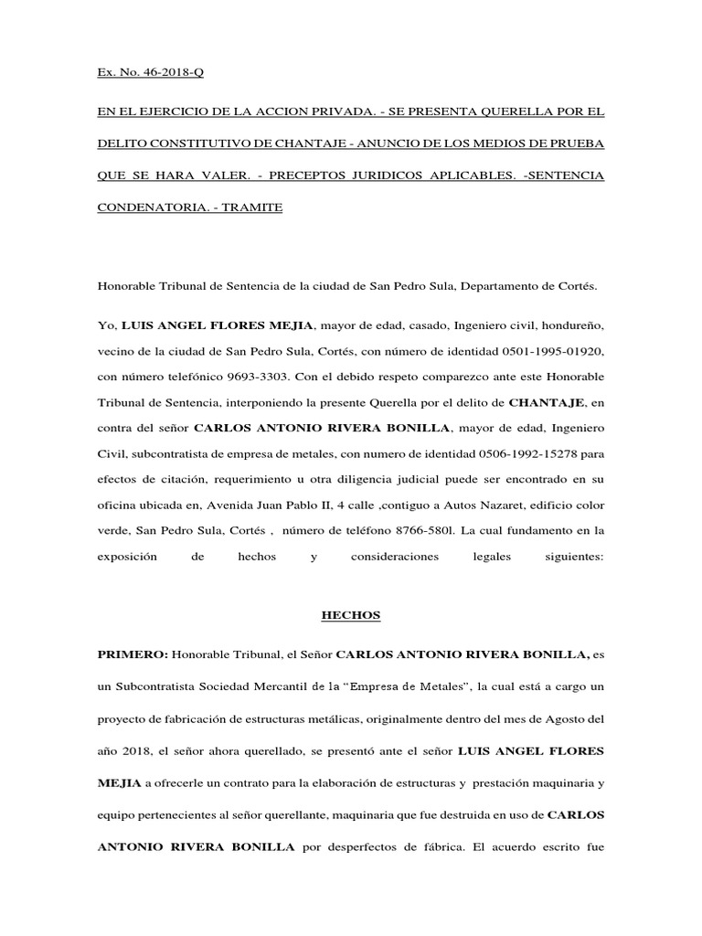 QUERELLA | PDF | Cheque | Honduras