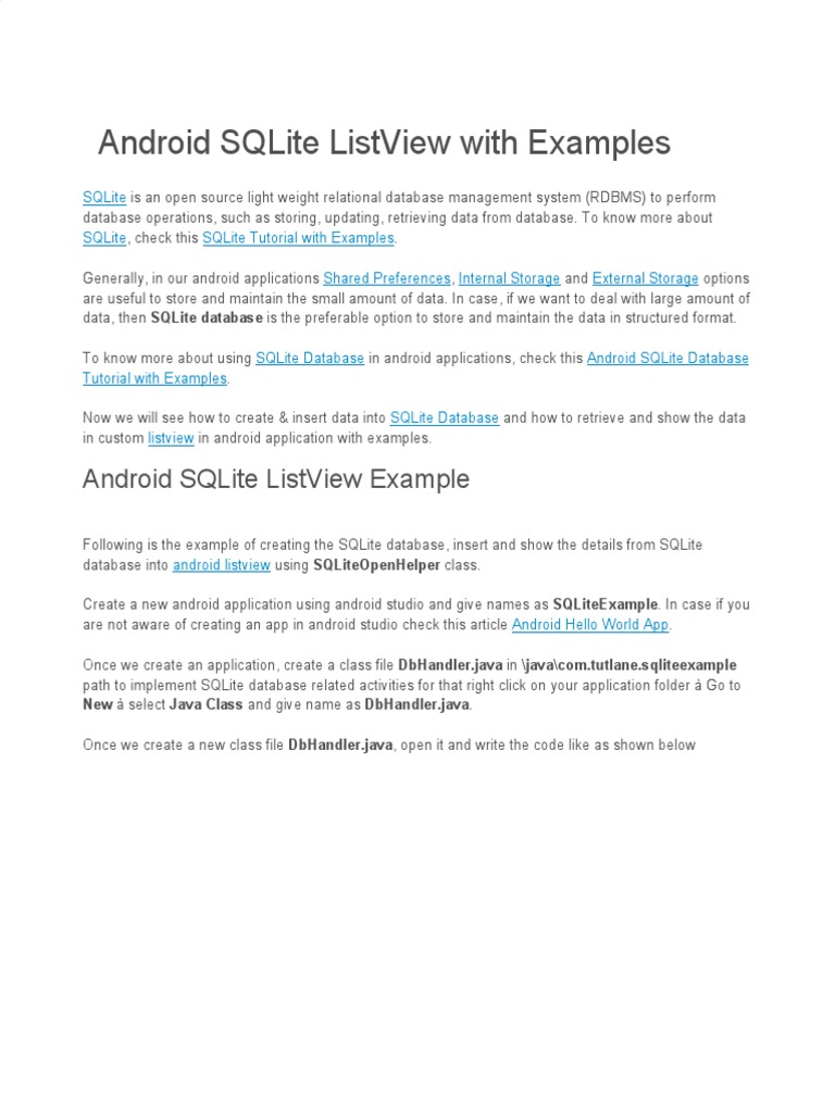 Android SQLite ListView With Examples | PDF | Android (Operating System) | Databases