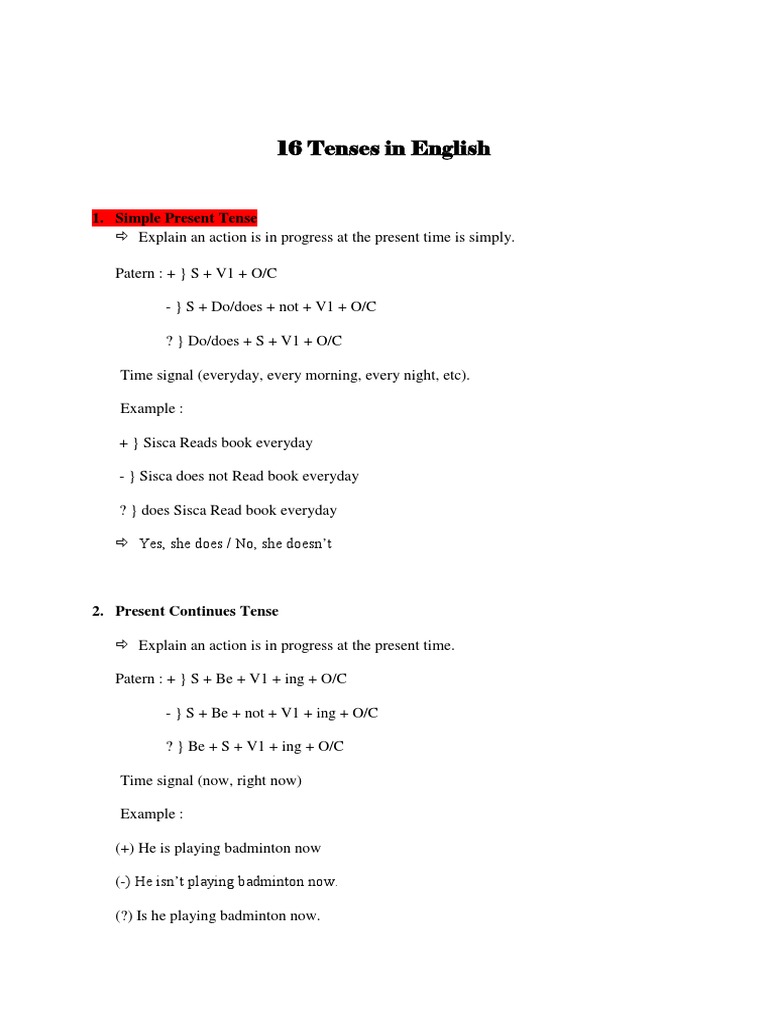 16 Tenses in English | PDF | Grammatical Tense | Languages