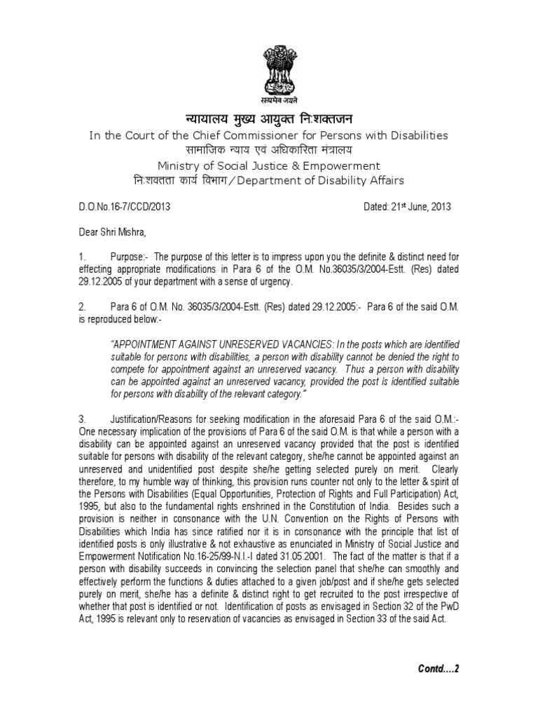 CCD Letters Chief Commissioner Disabilities Compilation | PDF ...