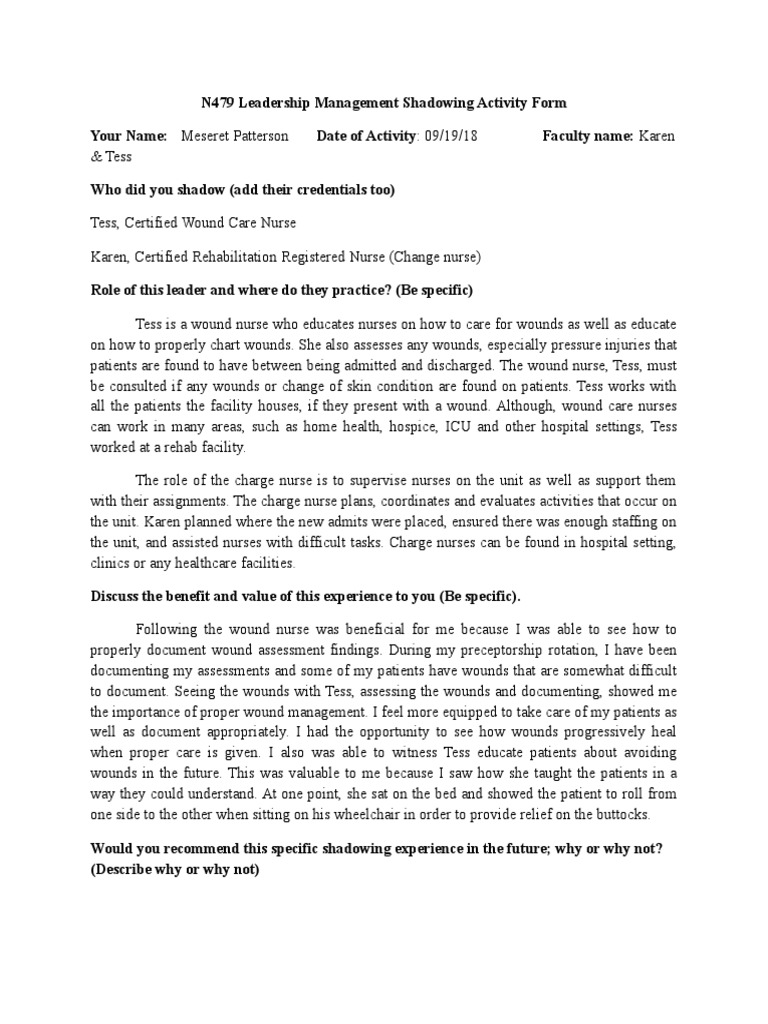 Leadership Shadowing Experience | PDF | Nursing | Physical Therapy