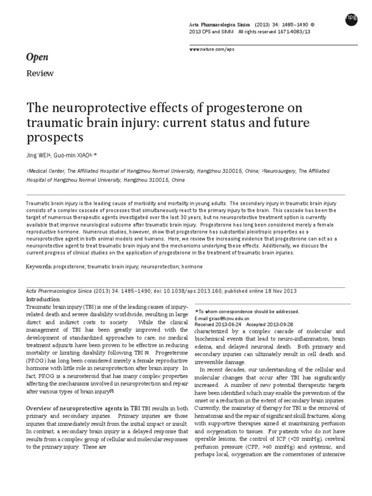 The Neuroprotective Effects of Progesterone On Traumatic Brain Injury ...
