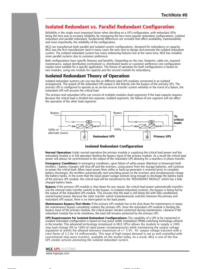 Isolated Redundant Vs Parallel Redundant Configuration Pdf Power