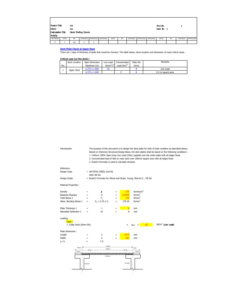 Deck Plate Check at Upper Deck: Proj No Calc No X Deck Plating Check ...